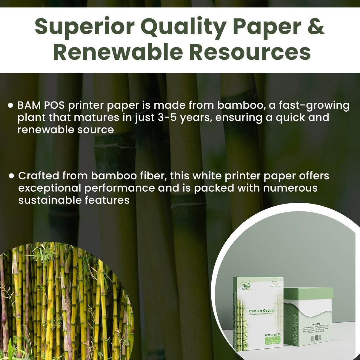 Bamboo - White Multipurpose 20 lb Paper - Letter Sized 8.5” x 11" - 3 ...