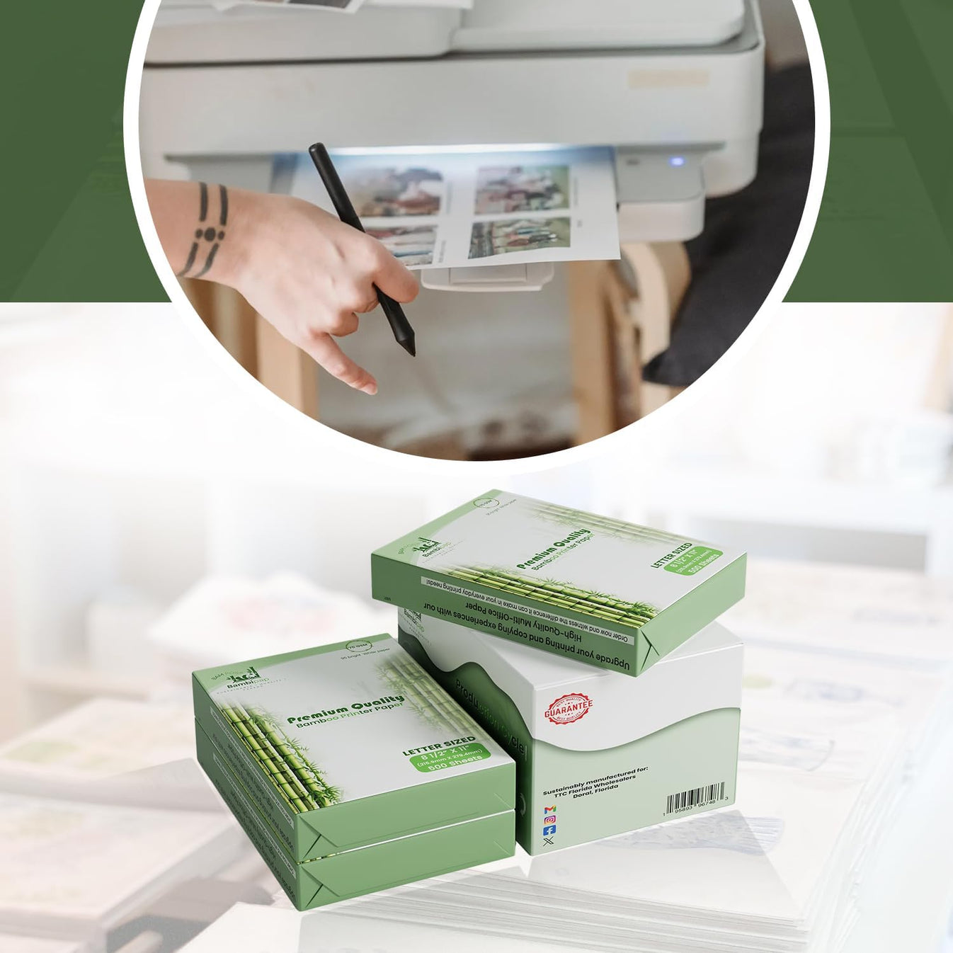 Bamboo - White Multipurpose 20 lb Paper - Letter Sized 8.5” x 11" - 3 ...